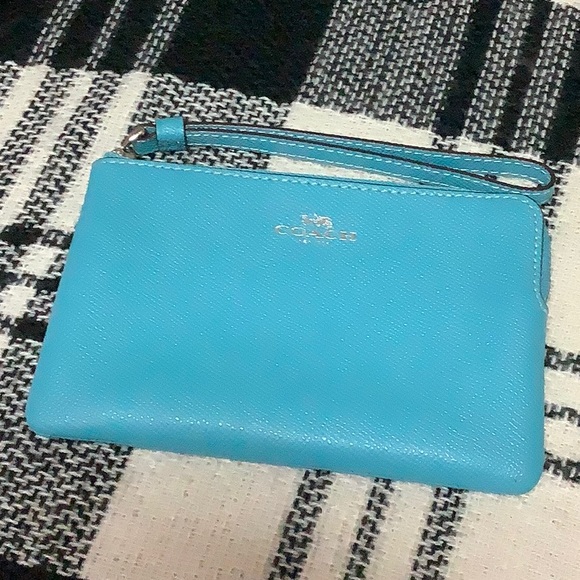 Coach | Bags | Coach Teal Blue Zip Corner Wristlet | Poshmark